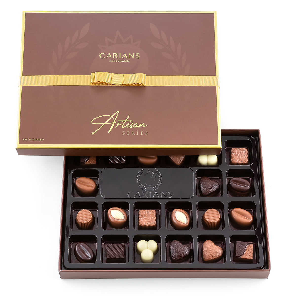 Carians Artisan Chocolate Brown Gift Box, Gold Ribbon – Cariansbistro